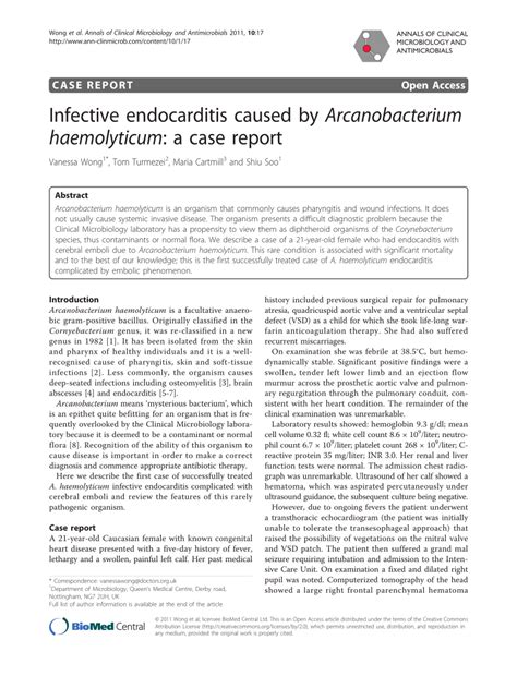 Pdf Infective Endocarditis Caused By Arcanobacterium Haemolyticum A