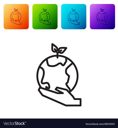Black Line Human Hands Holding Earth Globe Icon Vector Image