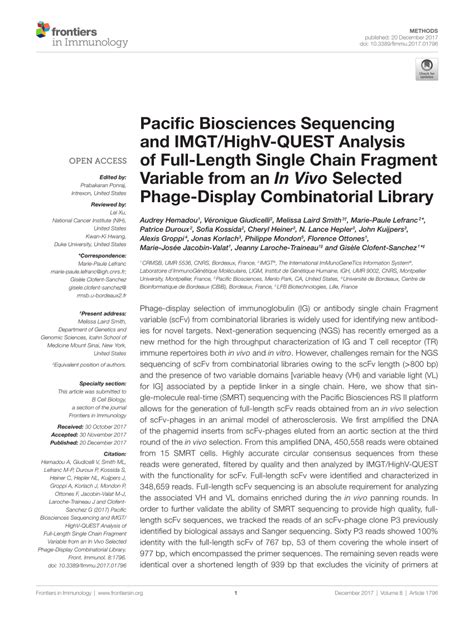 pdf pacific biosciences sequencing and imgt highv quest analysis of