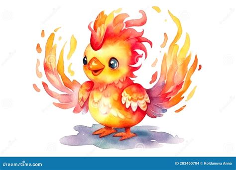 Watercolor Cute Firebird Cartoon Character Created With Generative Ai