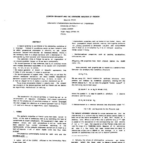 Lexicon Grammar And The Syntactic Analysis Of French Acl Anthology