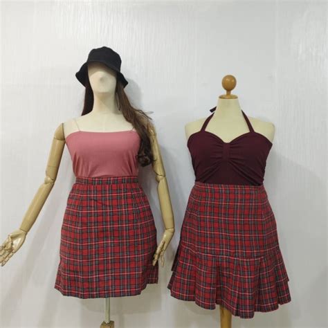 กระโปรงลายสก๊อตสีแดง สาวพลัสไซส์เอว 30 48 Shopee Thailand