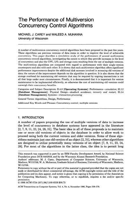 Pdf The Performance Of Multiversion Concurrency Control Algorithms