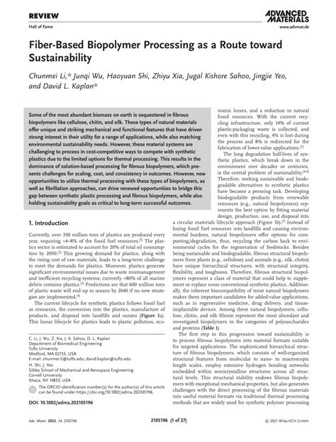 Fiber Based Biopolymer Processing As A Route Toward Sustainability