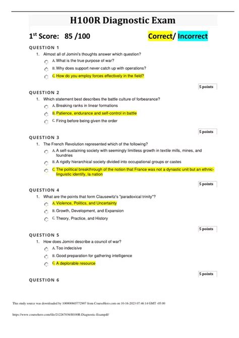 Military Cgsc H100r Diagnostic Exam Questions And Answers 2023 Military Cgsc H100r Stuvia Us