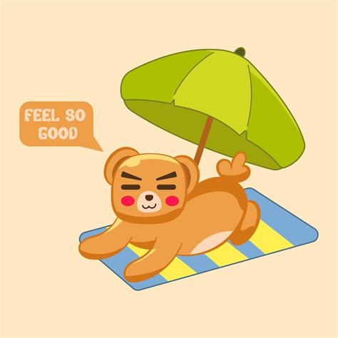 해변에서 여름 귀여운 곰 그림 프리미엄 벡터
