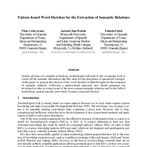 Pattern Based Word Sketches For The Extraction Of Semantic Relations Acl Anthology