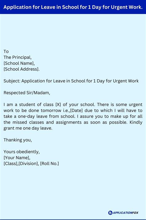7 Samples Application For Leave In School For 1 Day