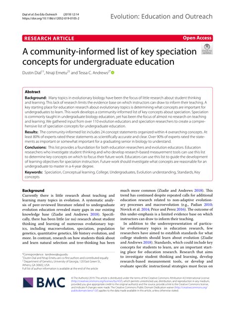 Pdf A Community Informed List Of Key Speciation Concepts For Undergraduate Education