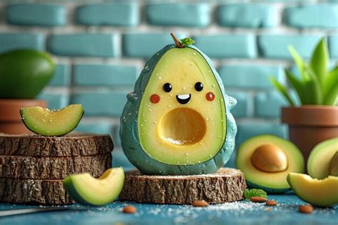 Premium Photo Cute Cartoon Avocado Character In The Kitchen In 3d