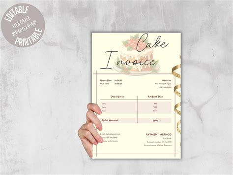 Cake Invoice Template Editable Custom Order Form Printable For Small