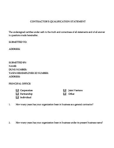14 Contractor Qualification Statement Templates In Pdf Doc