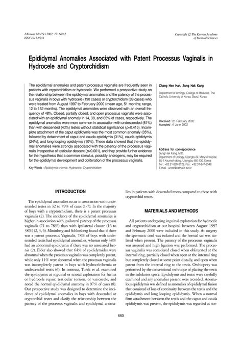 Pdf Epididymal Anomalies Associated With Patent Processus Vaginalis