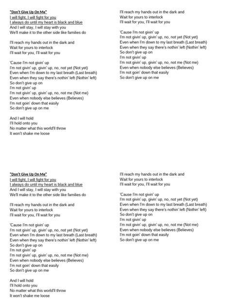 Dont Give Up On Me Lyrics Pdf