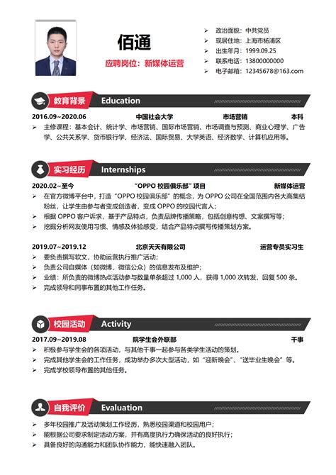 新媒体岗位简历突出个人特色 简历模板资源网
