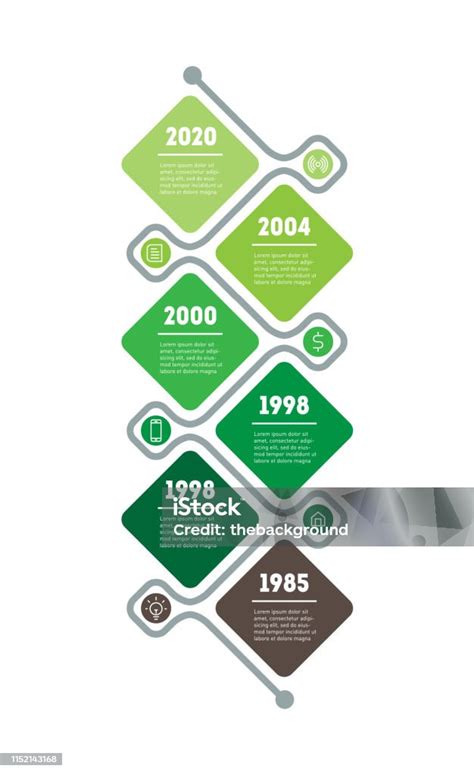세로 타임 라인 인포 그래픽입니다 녹색 사업의 개발과 성장 경향의 나무입니다 6 옵션 부품 단계 또는 프로세스와 비즈니스 프리 젠 테이 션 개념 0명에 대한 스톡 벡터 아트
