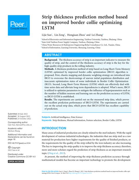 Pdf Strip Thickness Prediction Method Based On Improved Border Collie Optimizing Lstm