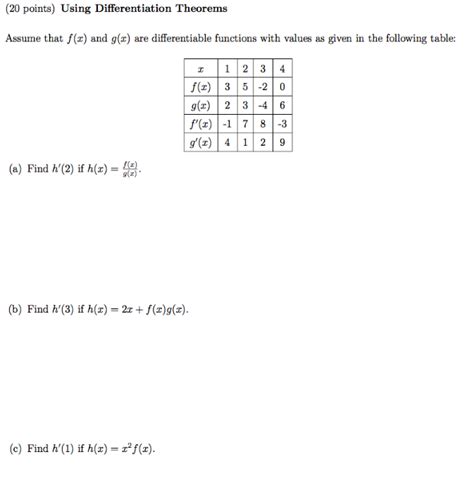 solved 20 points using differentiation theorems assume