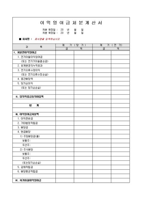 재무제표이익잉여금처분계산서