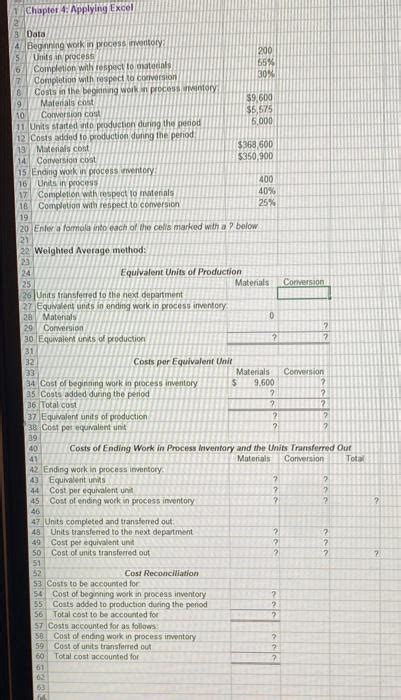 Solved Chapter Applying Excel Data 4 Beginning Work In Process