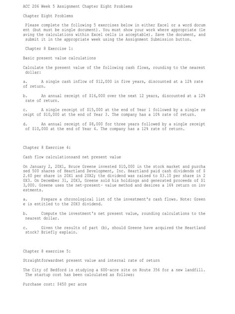 Acc 206 Week 5 Assignment Chapter Eight Problems Pdf Present Value