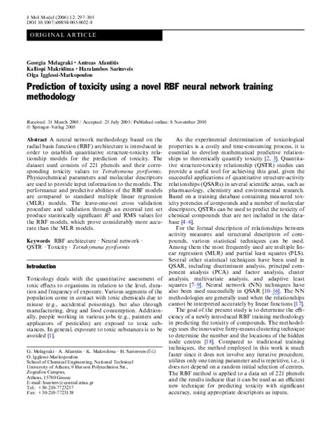 Pdf Prediction Of Toxicity Using A Novel Rbf Neural Network Training Methodology