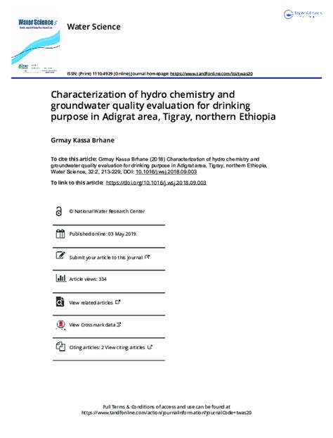 Pdf Characterization Of Hydro Chemistry And Groundwater Quality Evaluation For Drinking