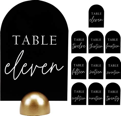 Hanna Roberts Modern Cursive Table Number Black Card Stock Half Circle Signs With