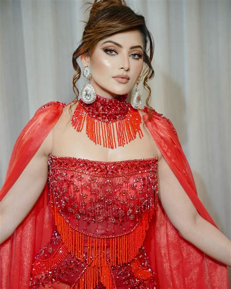 Urvashi Rautelas Red Hot Glam Stunning Beaded Gown And Bold Jewelry