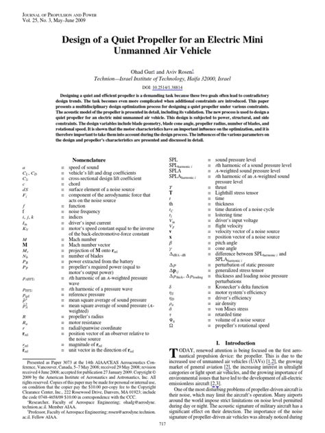 Design Of Quiet Propeller For An Electric Mini Unmanned Air Vehicle
