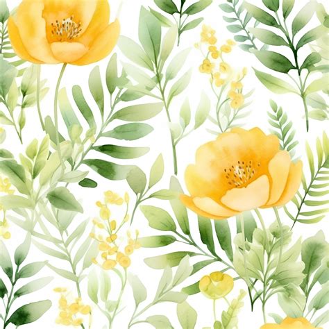 Premium Ai Image Hand Painted Yellow Watercolor Flowers And Leaves