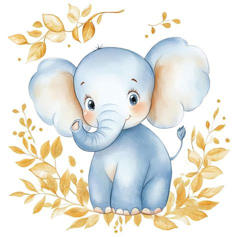 Elephant With Leaves Nuresery Watercolor Premium Ai Generated Image