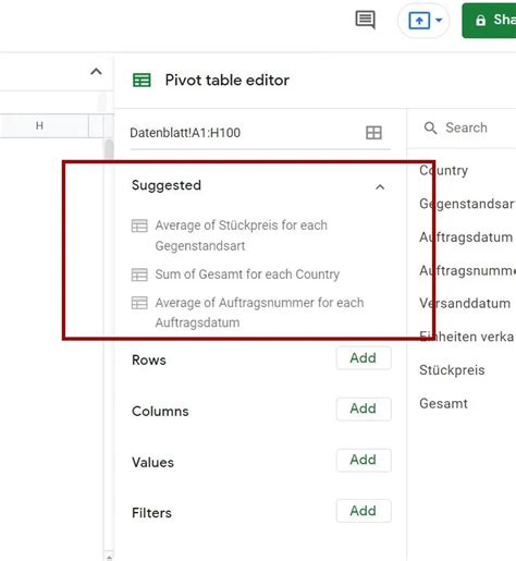Pivot Tabellen In Google Sheet Excel Hilfe Ch