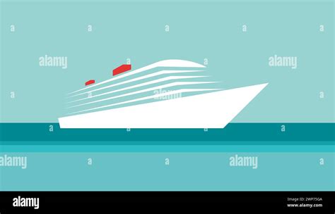 White Cruise Ship On Turquoise Calm Sea Vector Illustration Simple