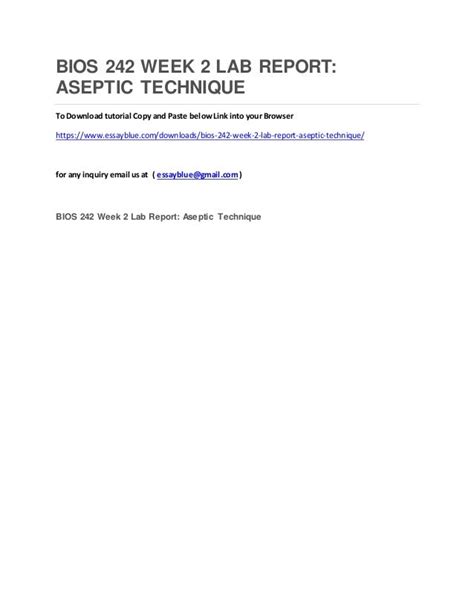 Bios 242 Week 2 Lab Report Aseptic Technique