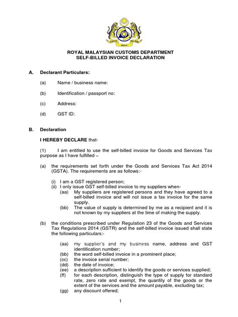 Self Billed Invoice Declaration Form Pdf Invoice Value Added Tax