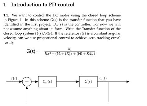 Solved Introduction To PD Control We Want To Control Chegg