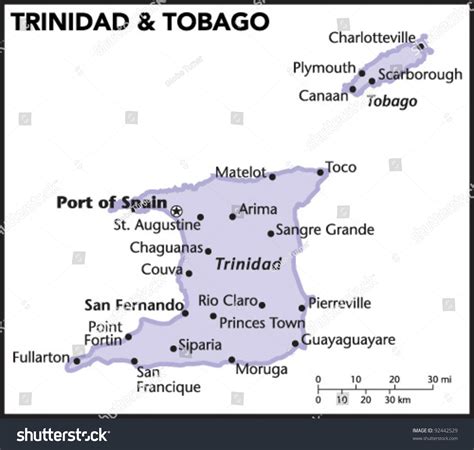 Trinidad And Tobago Country Map Stock Vector Illustration 92442529