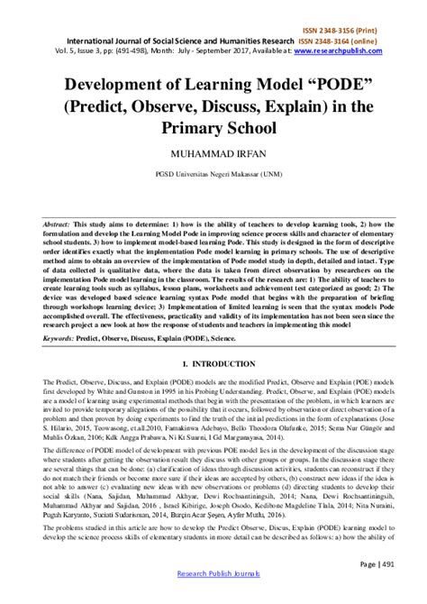 Pdf Development Of Learning Model Pode Predict Observe Discuss