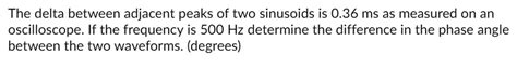 Solved The Delta Between Adjacent Peaks Of Two Sinusoids Is 036 Ms As