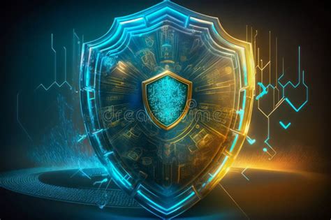 cybersecurity shield in futuristic digital space with neon hues