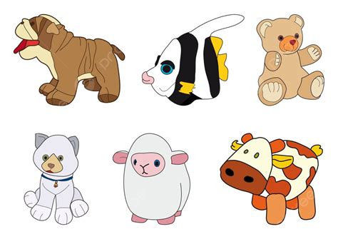 Dog Fish Bear Cat Sheep And Cow Puppies Dog Plush Vector Puppies Dog