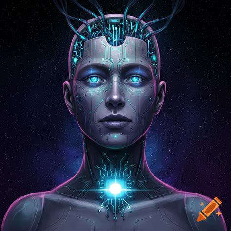 Ethereal Human Figure Of Blue And Purple Cosmic Matter With Glowing