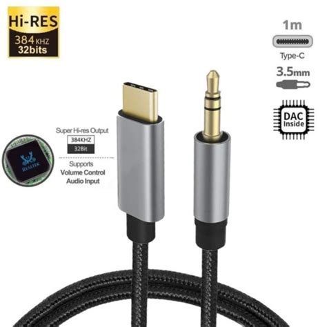 Jual HiFi 32bit DAC Hi Res Type C To 3 5mm Headphone Car Aux Audio Cable 16bits Non Mic Kab