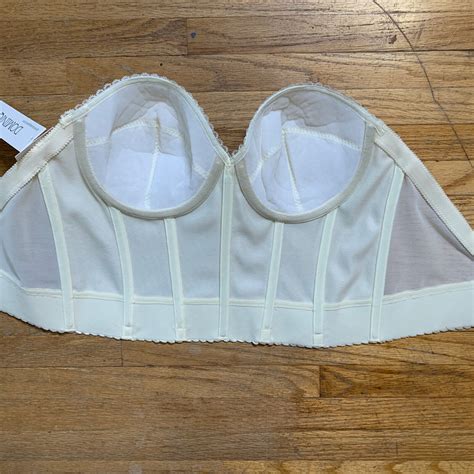 Dominique Full Cream Satin Semi Sheer Strapless Backl Gem