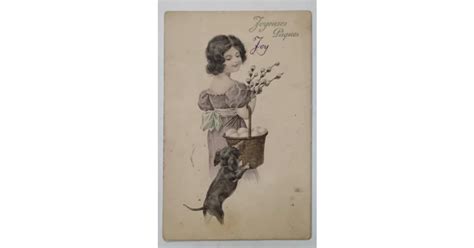 Joyeuses Pasques Felicitare De Paste Fetita Cu Cosul De Oua Si Un