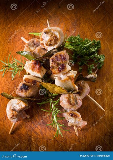 Mixed Meat Skewer On Wooden Stock Image Image Of Cook Kebab