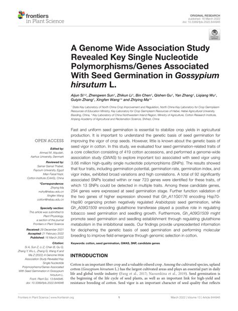 Pdf A Genome Wide Association Study Revealed Key Single Nucleotide