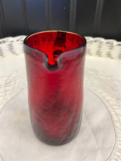 Pilgrim Glass Company Hand Blown Ruby Red Crackle Glass Mini Pitcher Etsy
