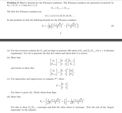 Solved Problem 9 Binets Formula For The Fibonacci